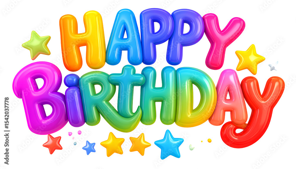 Colorful 3D Hand-Painted ‘Happy Birthday’ Text with Stars PNG Isolated ...