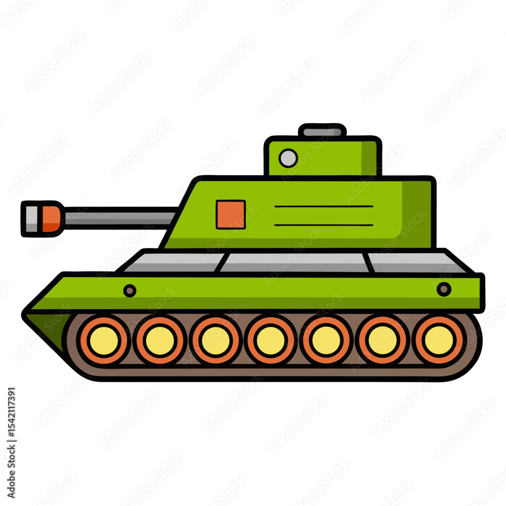 Stock-Vektorgrafik „Cartoon green military tank with black outlines and ...
