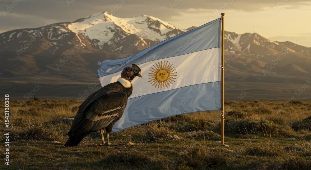 Majestic Andean Condor Stands Proudly Beside Argentinian Flag in Stock ...