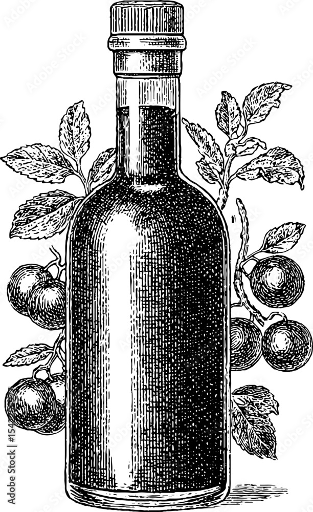 Vintage balsamic vinegar label with engraved bottle and ornamental ...