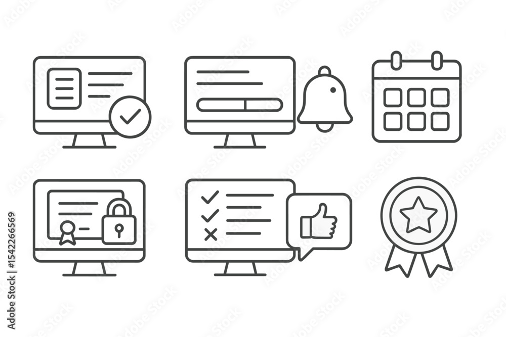 Vector de Stock E-Learning Dashboard Icons. Line style icons of e ...