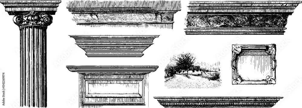 เวกเตอร์ Stock Classical architecture elements and cornices for design ...