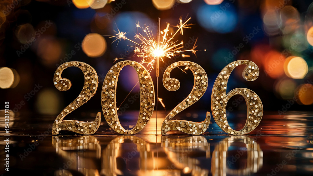 Sparkler ignites golden glitter 2026 new year celebration Stock Photo ...