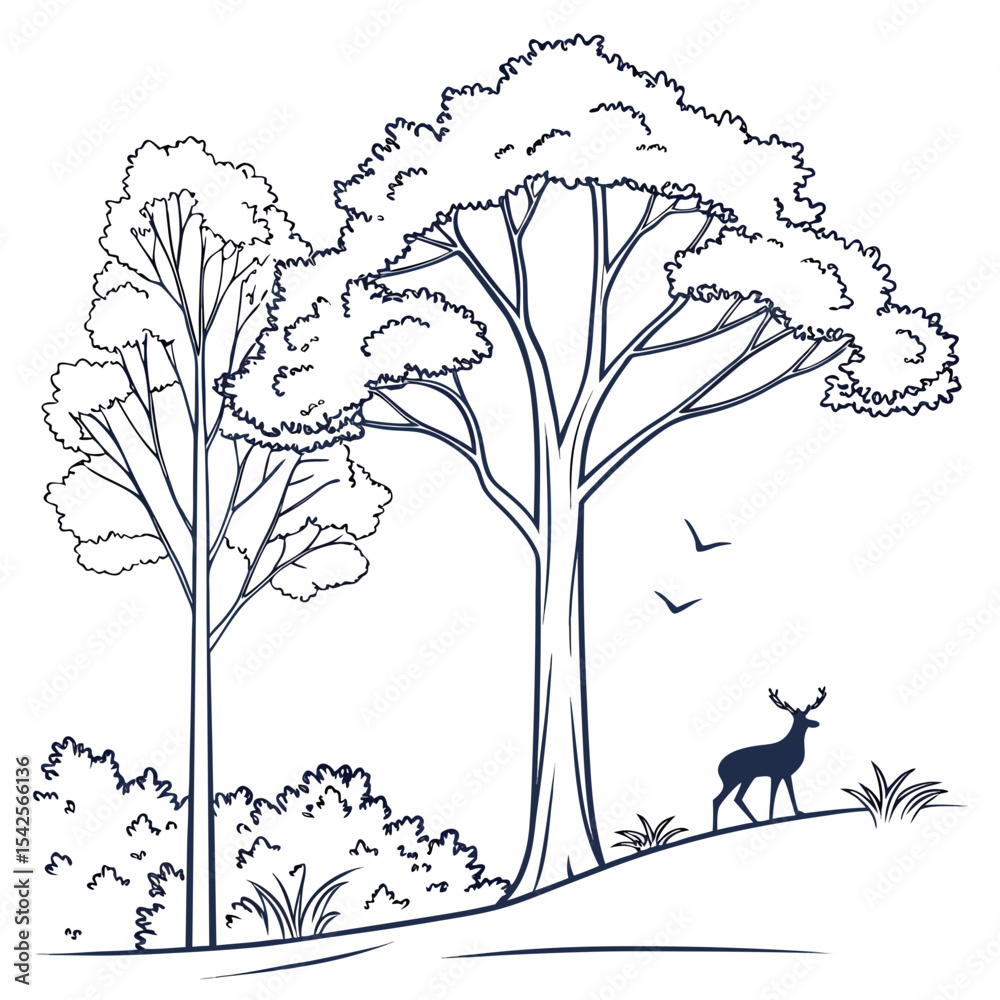 Architectural Drawings, Minimal style cad tree line drawing, Side view ...