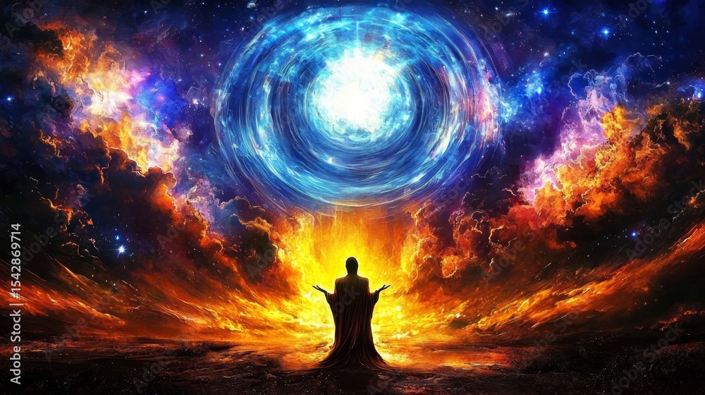 Ilustrace Offering a heartfelt prayer to the divine and cosmic forces ...