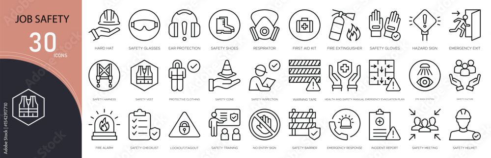 Job safety related icon collections. Containing helmet, warning ...