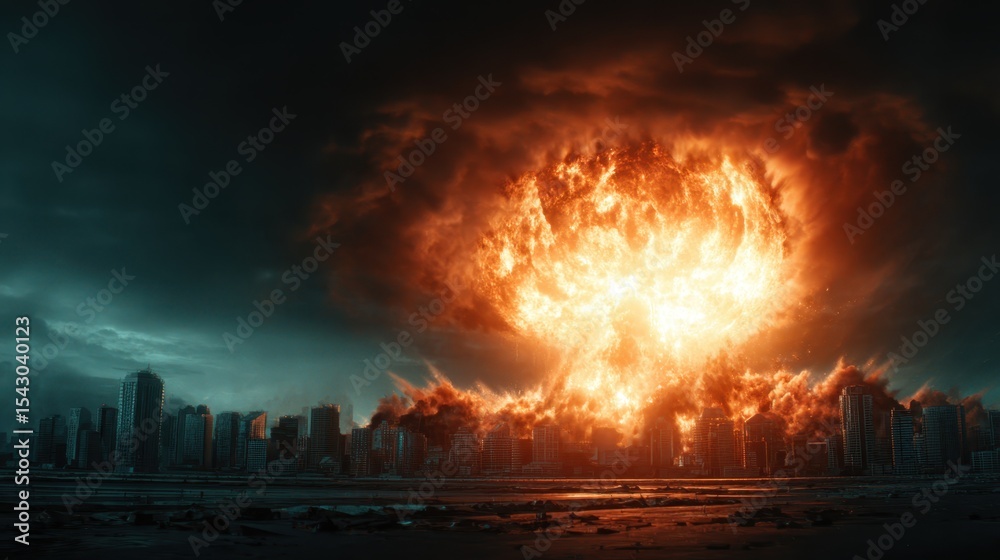 A powerful and dramatic image depicting a massive nuclear explosion ...