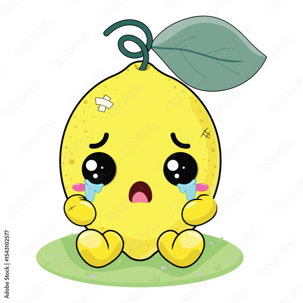 Vetor Sad And Crying Lemon Cartoon Character With Wound On His Body ...