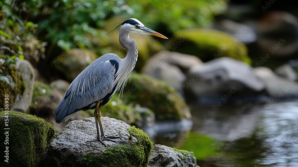 Traditional Japanese heron animal bird Ciconiiformes. Elegant wading ...