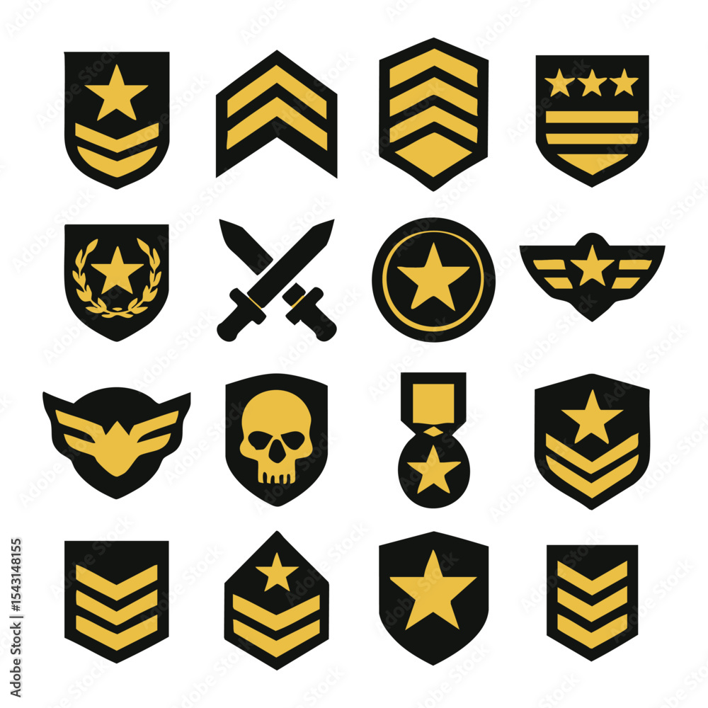 Military Ranks and Emblems Yellow & Black Set Stock Vector | Adobe Stock