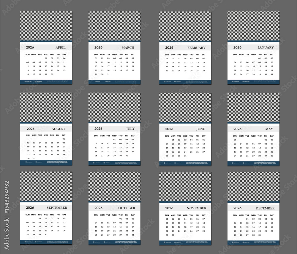 เวกเตอร์ Stock 2026 Desk Calander Design Template with minimal look ...