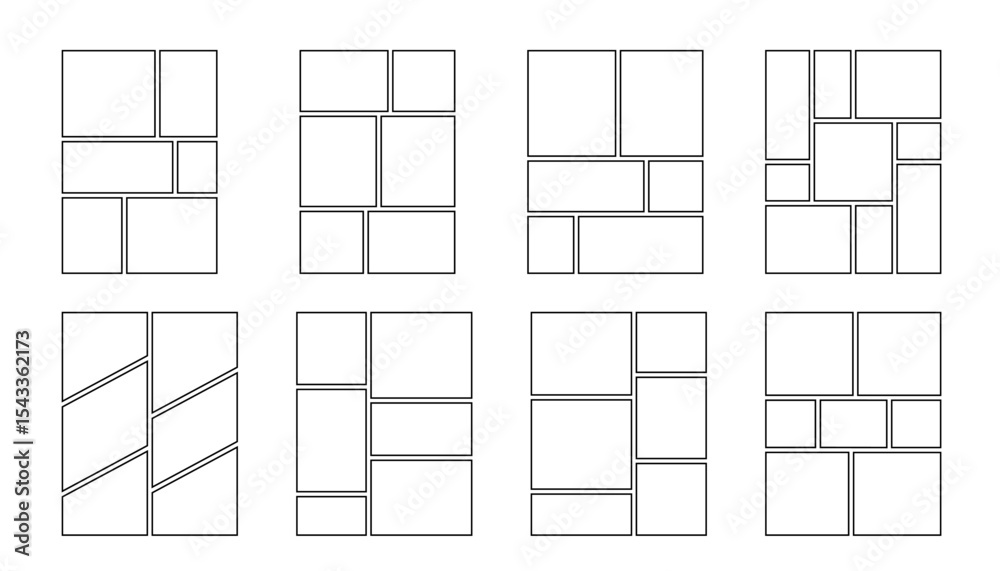 Stock-Vektorgrafik „Comic manga storyboard grid template, vector ...