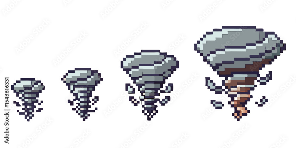 เวกเตอร์ Stock Pixel Art Tornado Sprite Sheet – Spinning Storm ...