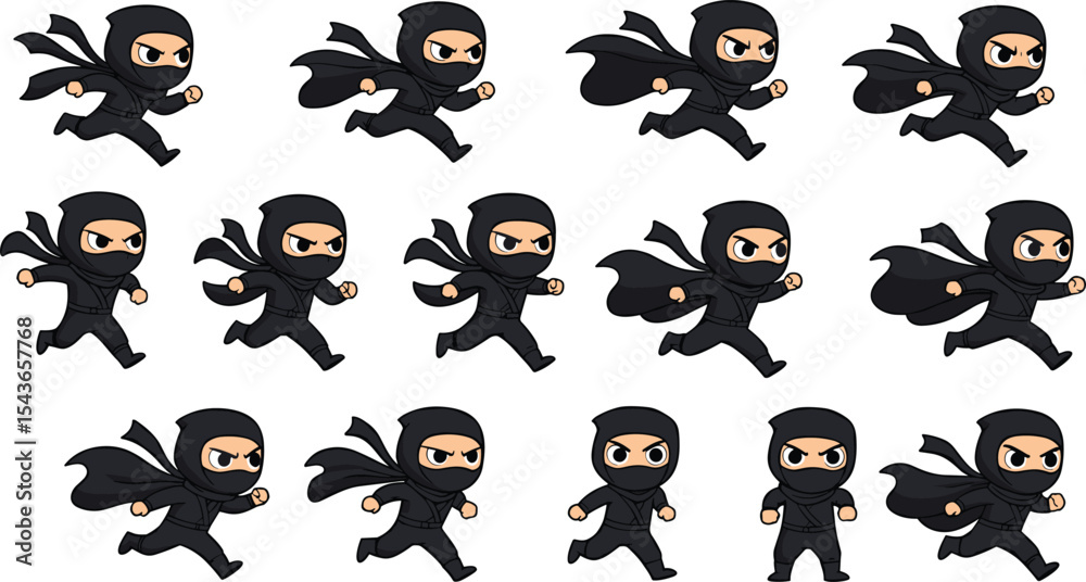 Stock-Vektorgrafik „Cartoon ninja character sprite running animation ...