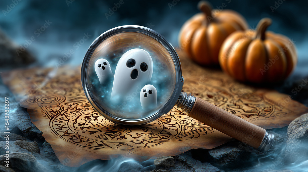 Halloween Ghost Hunt A Magnifying Glass Reveals Spooky Spirits on an ...
