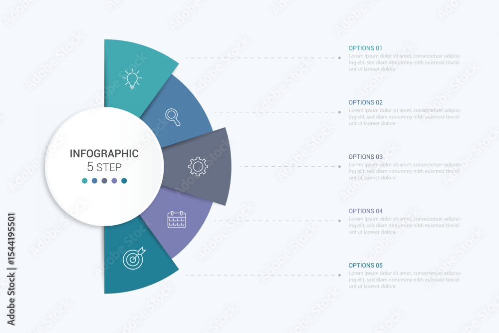 Semicircle pie chart divided into 5 parts. Concept of five step infographic Stock Vector | Adobe ...