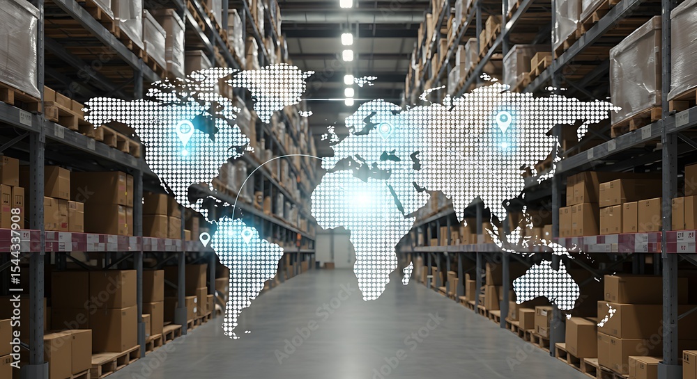 Photo Stock Global logistics and distribution concept with warehouse ...