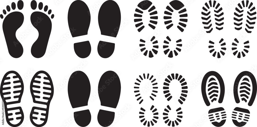 Footwear and trail footprint icons for signage, maps, and activity ...