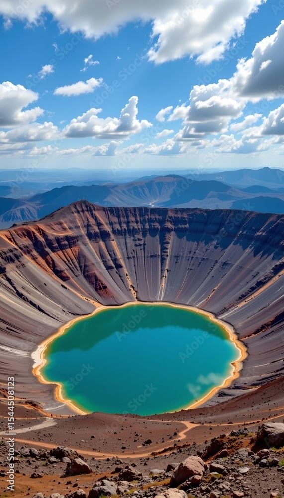 create a captivating image of a volcanic caldera that has collapsed ...