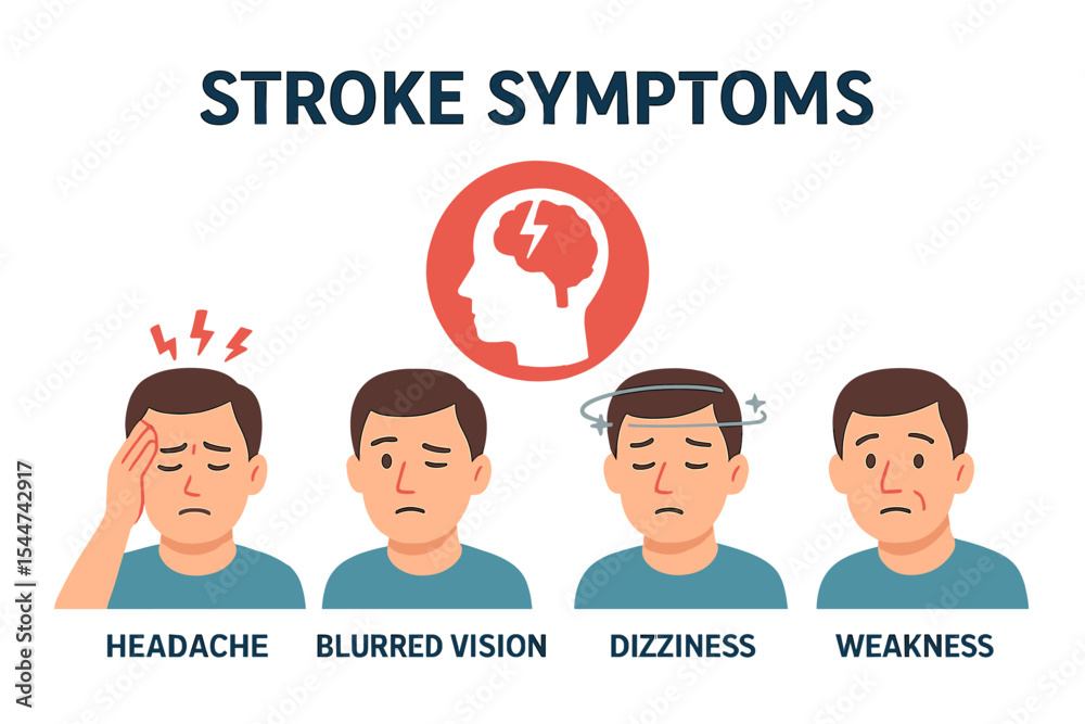 Vector illustration of stroke symptoms, indicating signs of a sudden ...
