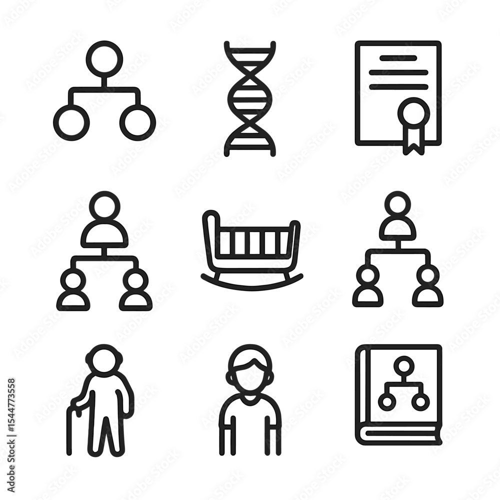 Family Lineage Icons. Outline icon set of family lineage: family tree ...