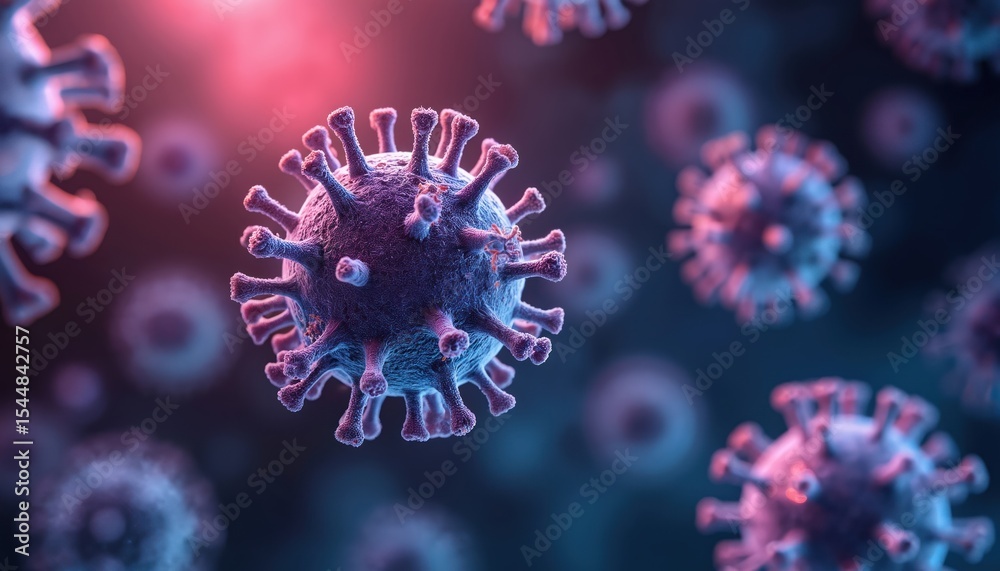 Microscopic view of virus cell. Close up shows viral infection ...