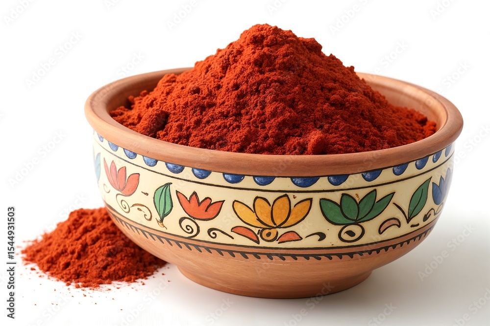 Red Chilli Powder in Indian Clay Bowl on White Background Stock Photo ...