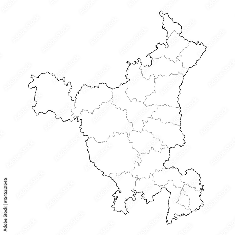Haryana India state map with district subdivisions. Simple black and white vector line art ...