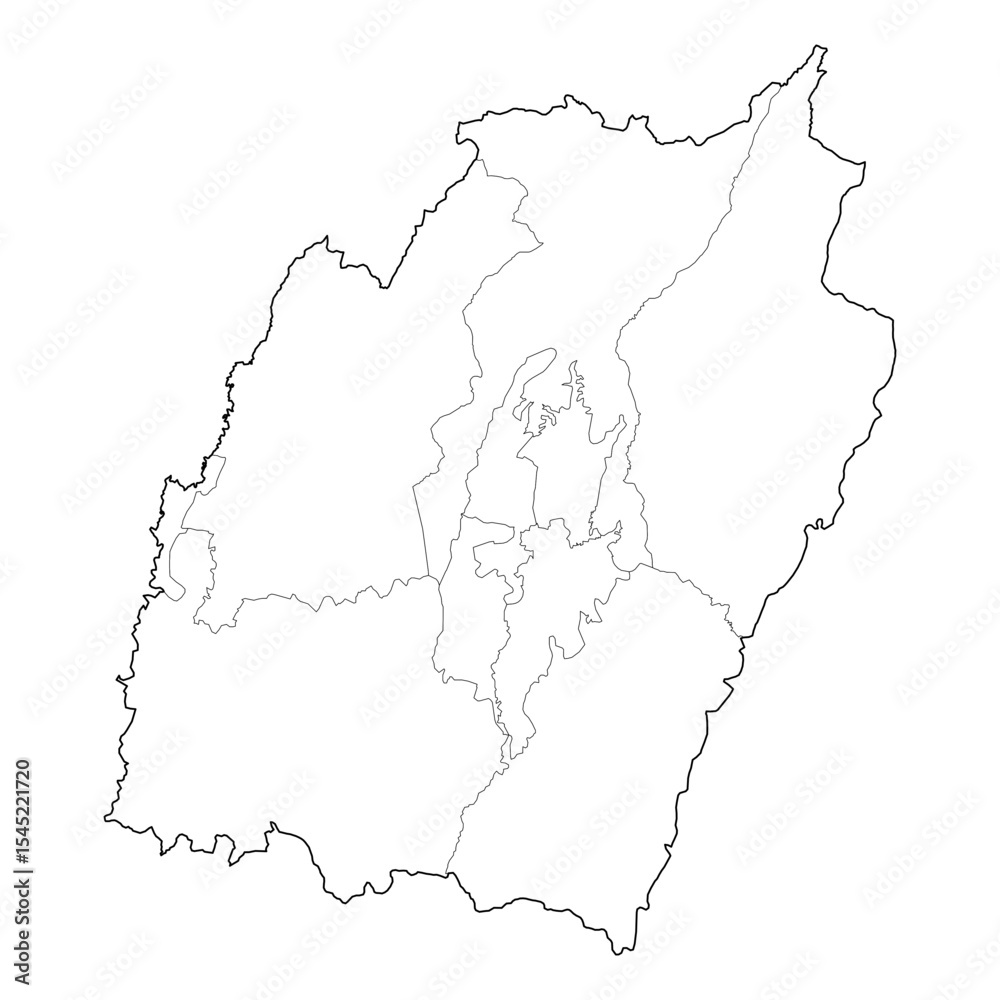 Manipur India state map showing district boundaries. Clean black and ...