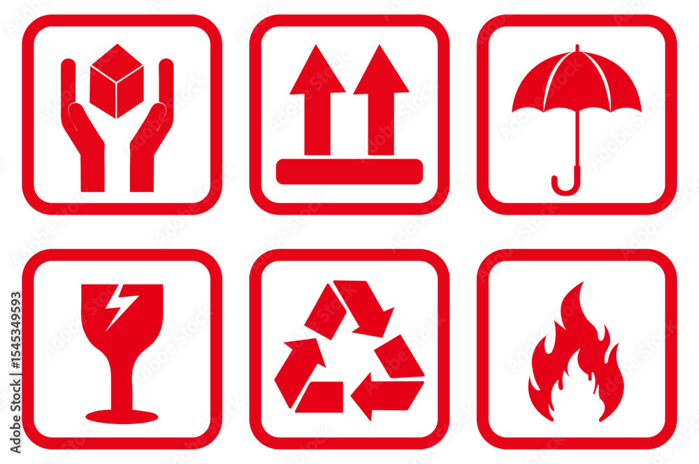 Packaging & Warning Symbols Vector Set, Package Warning Symbols ...