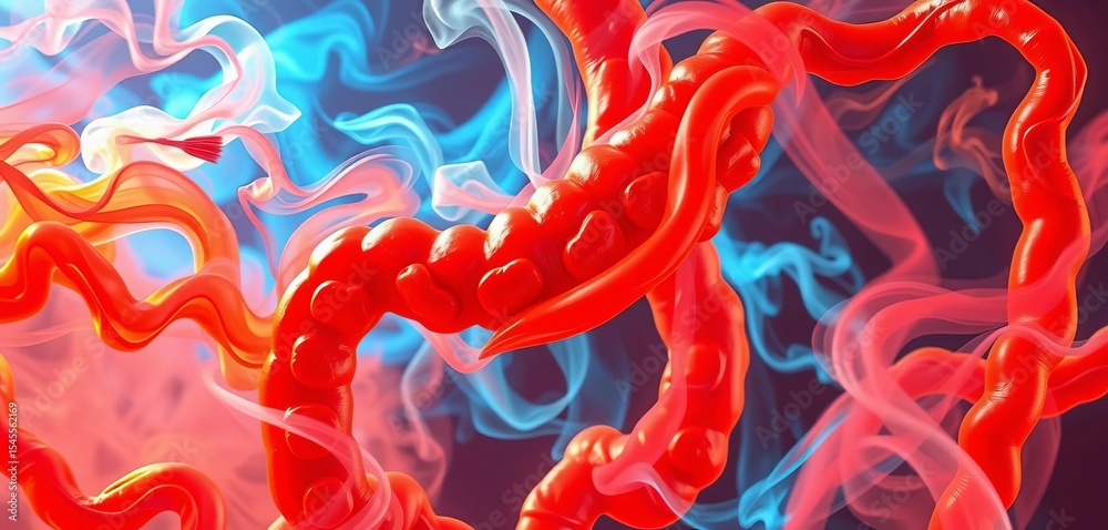 Vibrant intestines with swirling smoke, depicting digestive system ...