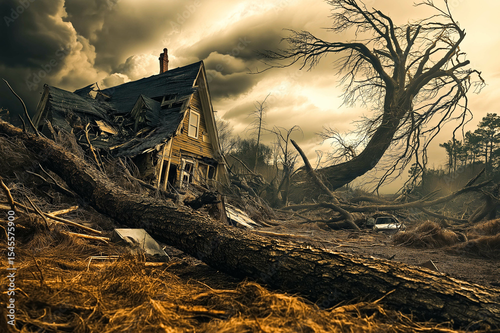 Tornado aftermath, a striking image showing the aftermath of a tornado ...