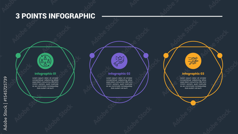 3 stage infographic process diagram with creative circle box stack ...