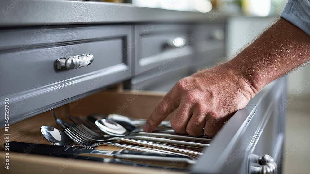 Hand reaching into a labeled drawer to pull out a specific grouped ...
