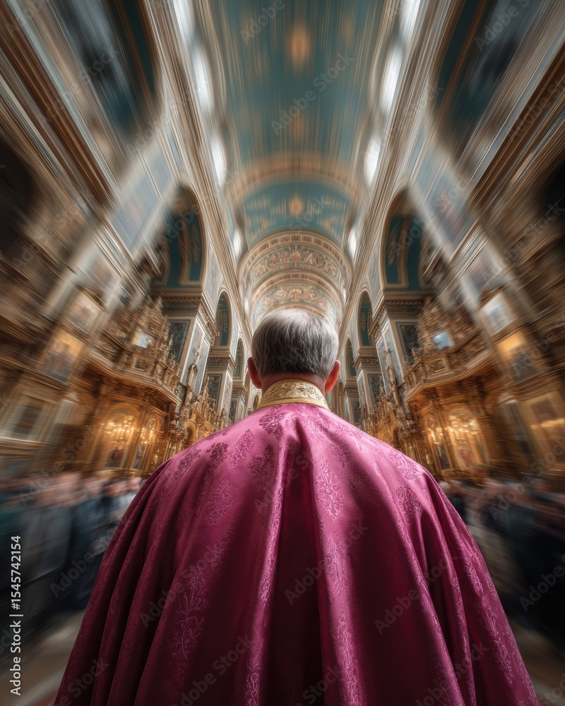 Orthodox Pentecost Monday Ceremony in Grand Church Interior with Bishop ...