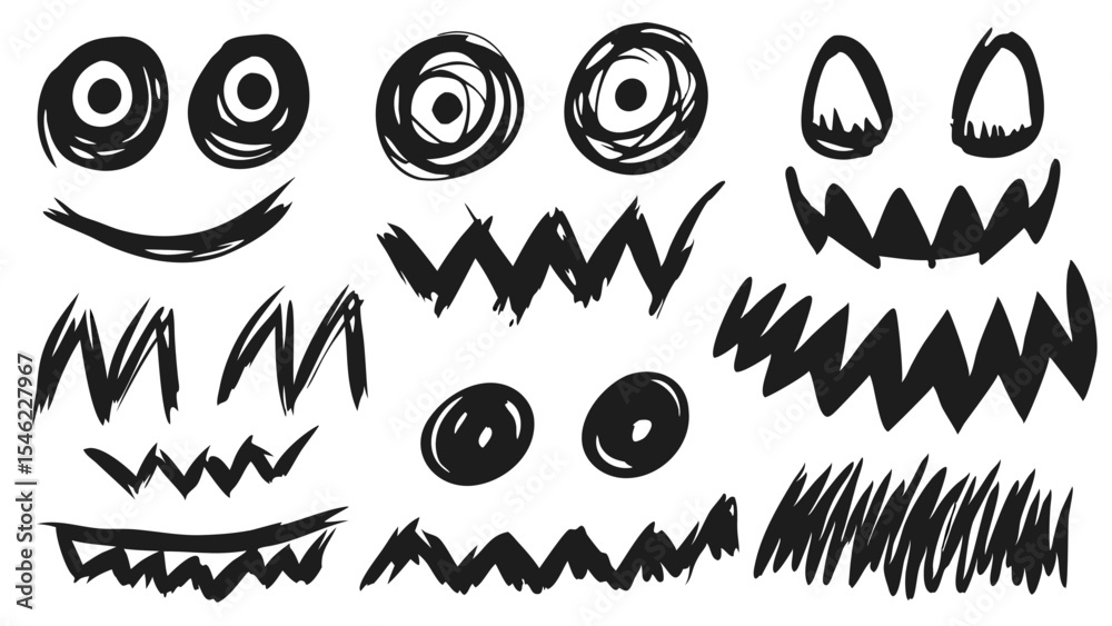 เวกเตอร์ Stock Collection of cartoon monster face elements including ...