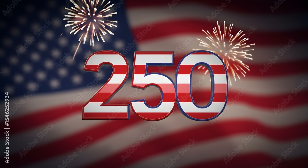 Patriotic 250th anniversary celebration graphic featuring fireworks and ...