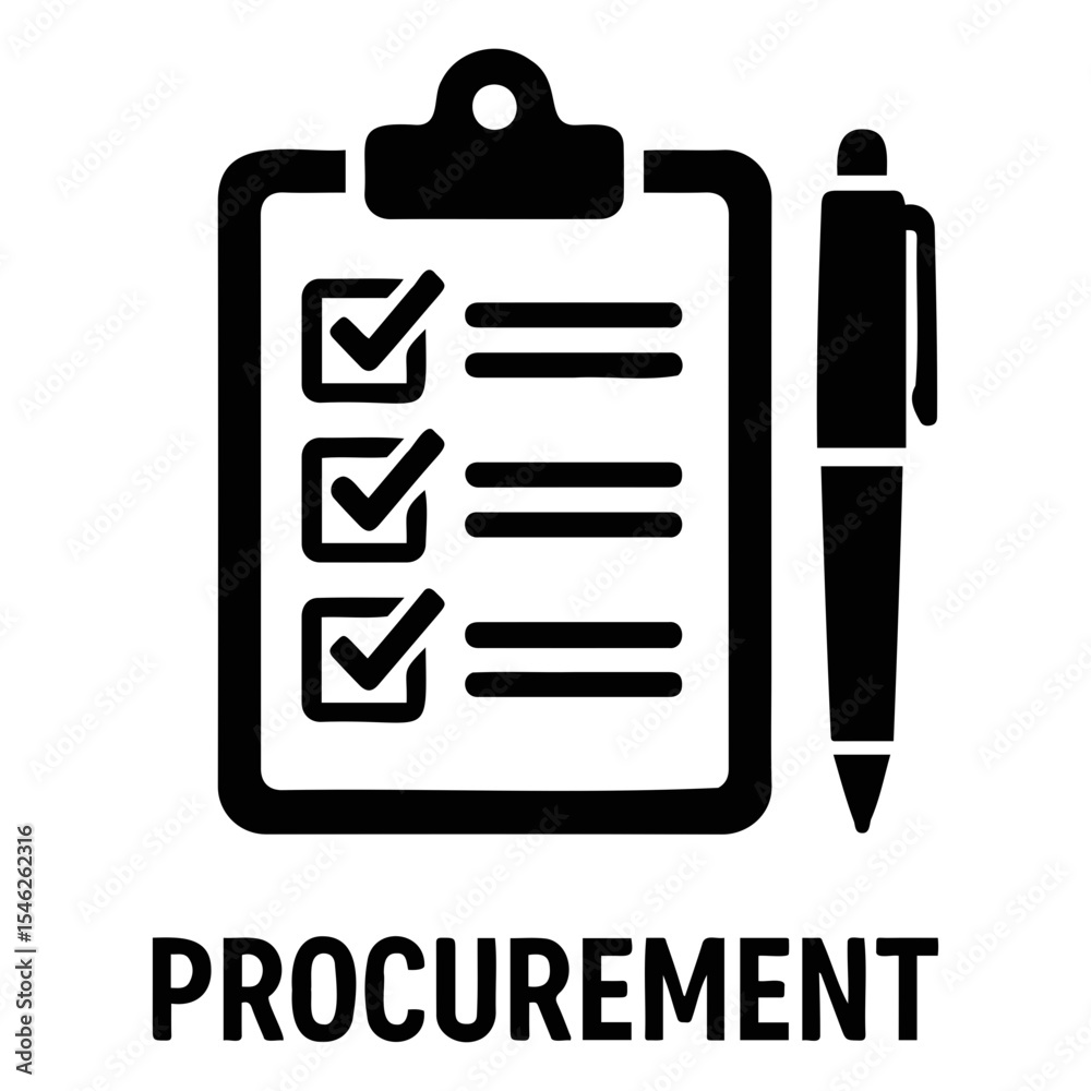 Black clipboard with checklist and pen for procurement process and task ...