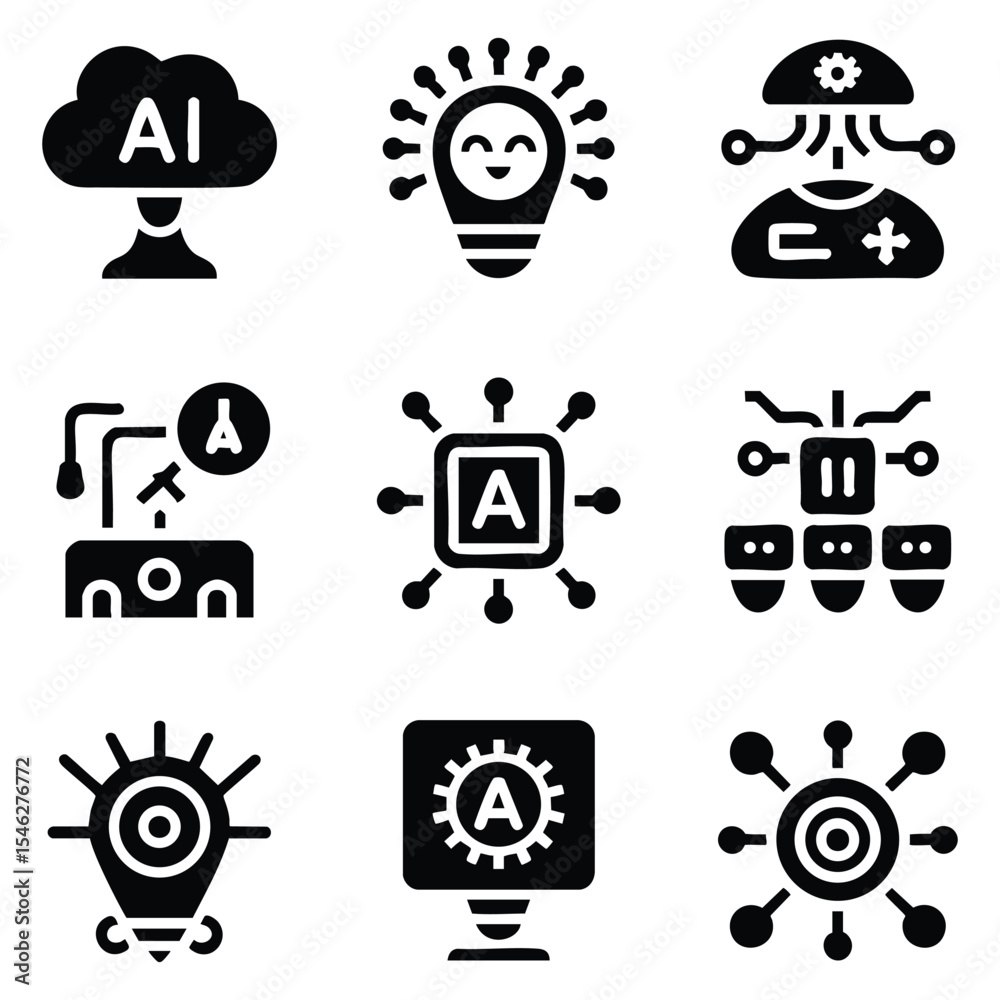 Image vectorielle Stock Artificial Intelligence Icons: AI Technology ...