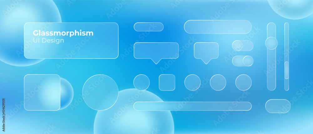 Glassmorphism UI. User interface elements for mobile app. Glass texture ...