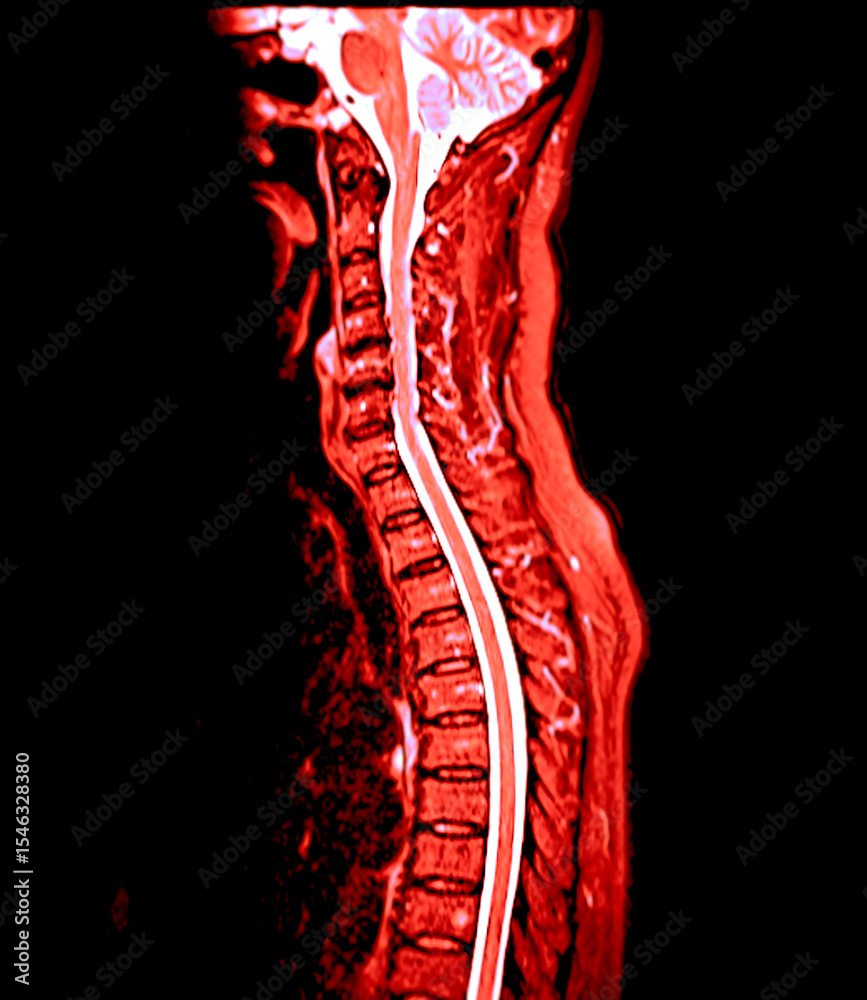 The MRI scan of the cervical spine shows detailed imaging of the ...