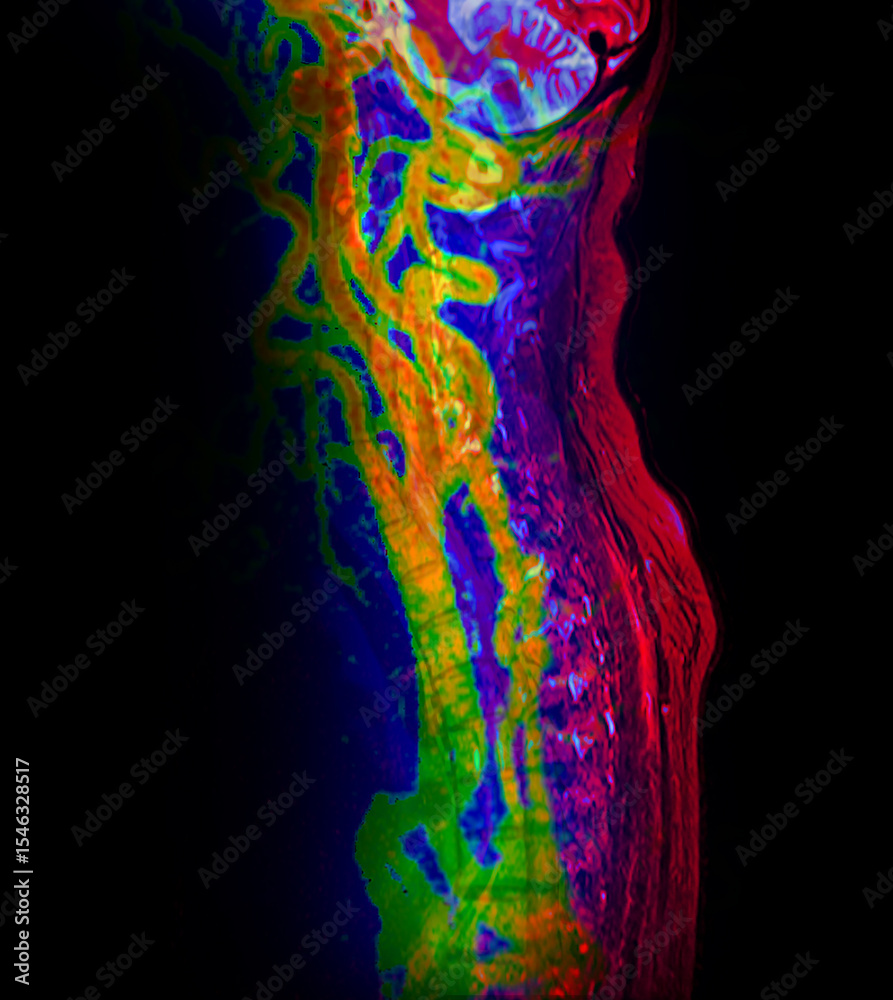 The MRI scan of the cervical spine shows detailed imaging of the ...