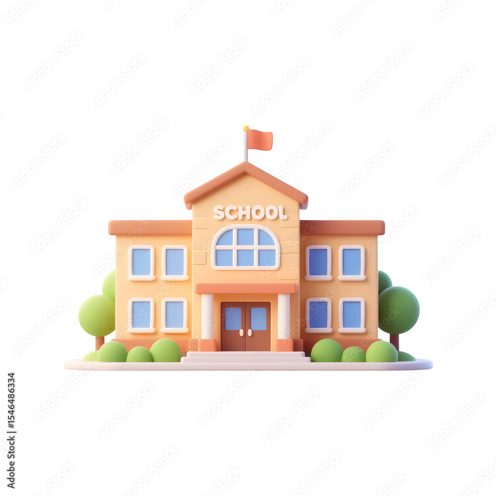 Cute cartoon 3d model of a school building Stock Illustration | Adobe Stock