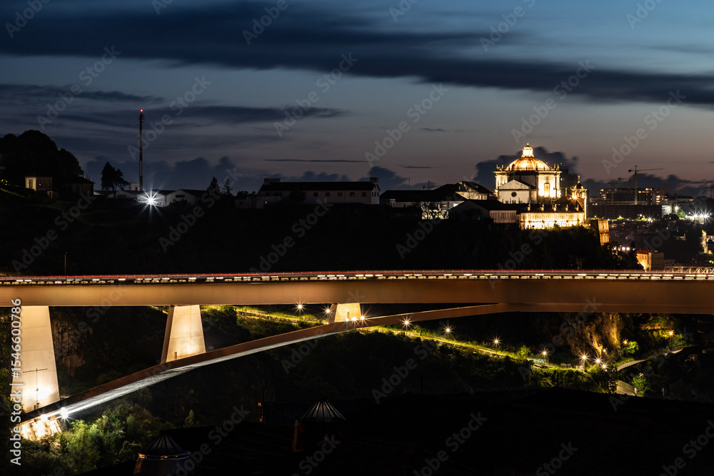 Sunset of Douro river with Mosteiro Santo Agostinho da Serra do Pilar ...