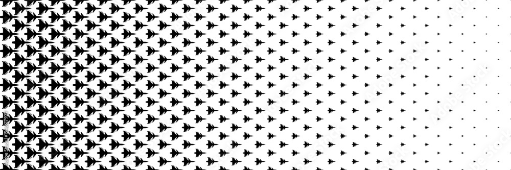 horizontal halftone of black fighter jet carrying missile on white for ...