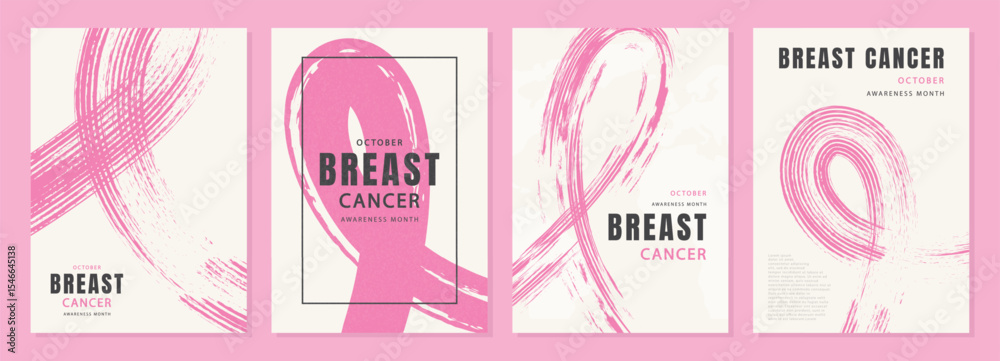 Vetor Set of Breast Cancer Awareness Month October poster designs with ...