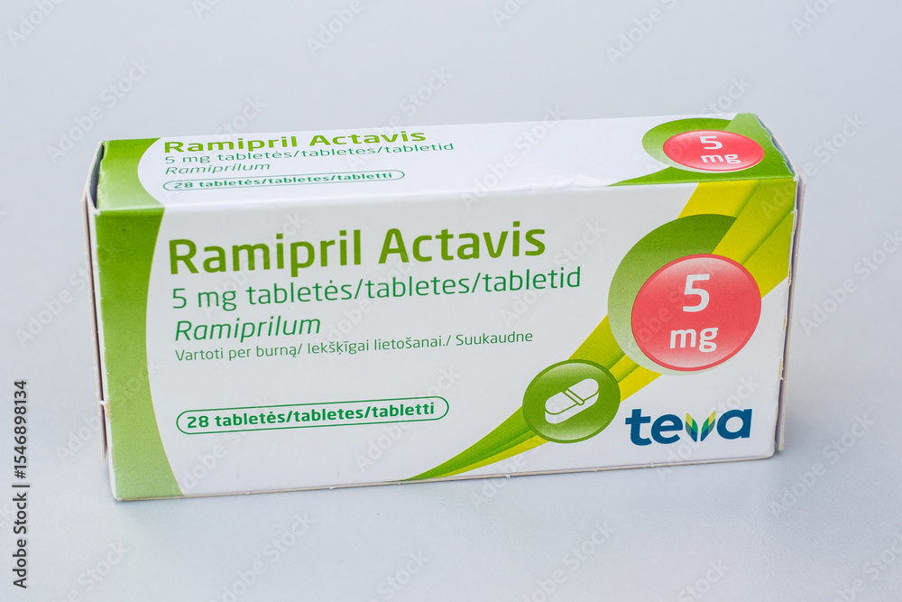 Tallinn, Estonia - June 22, 2025: Ramipril Actavis tablets contain ...