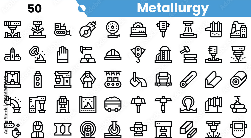 A collection of minimalist icons representing metallurgy processes ...