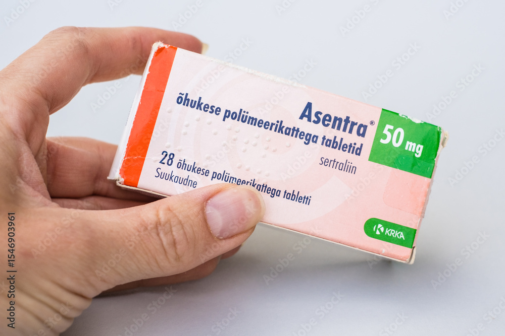Tallinn, Estonia - June 22, 2025: Asentra tablets contain sertraline, a ...
