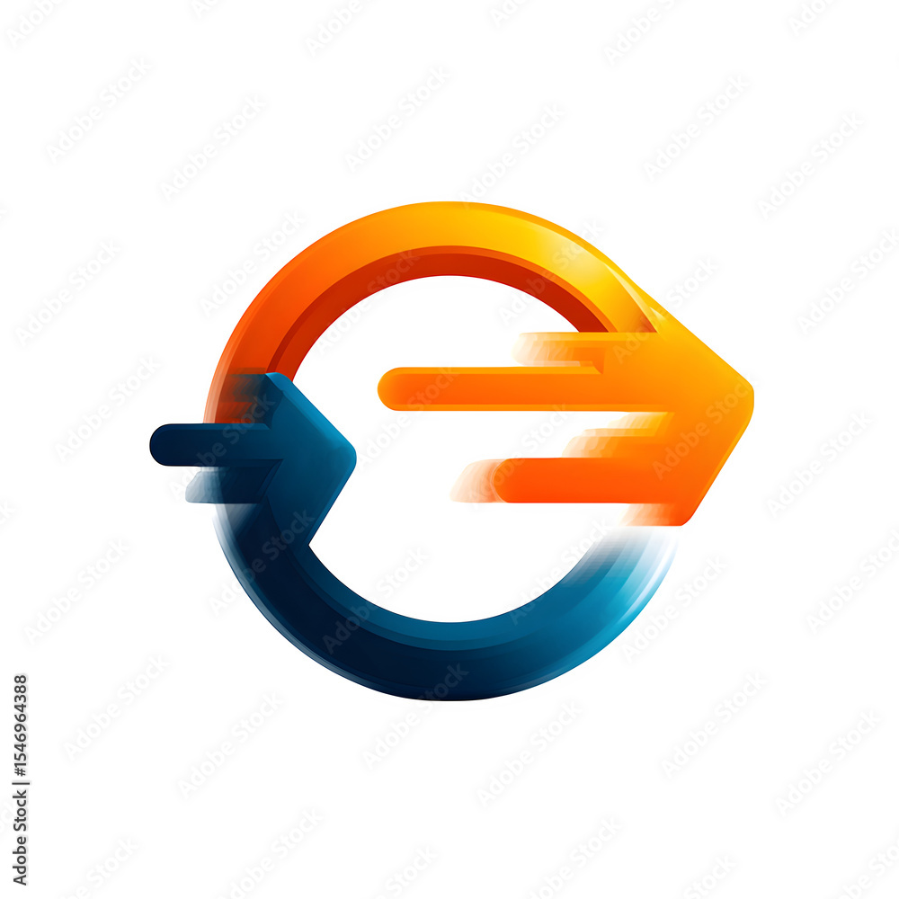 Swoosh arrow circling back on itself, energetic motion lines and soft ...